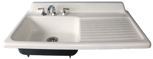 1930s Vintage Eljer 42" Wide Porcelain & Cast Iron Drainboard Sink with ...