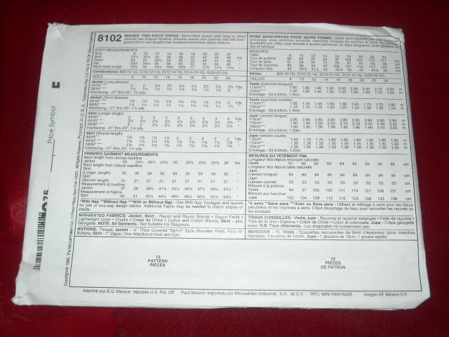 🌸 UNCIRCULATED McCALL'S #8102-LADIES PRINCESS SEAM JACKET-SKIRT PATTERN ...