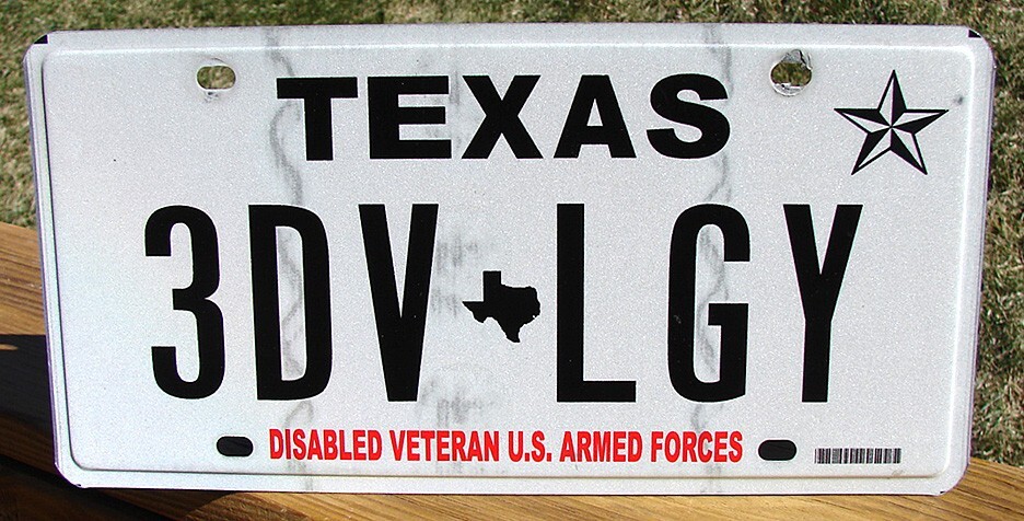 Texas DISABLED VETERAN US ARMED FORCES License Plate DAV # 3 DV LGY | eBay