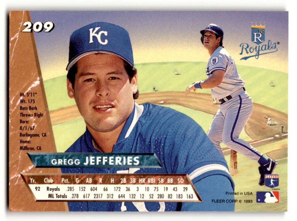 1993 Ultra #209 Gregg Jefferies Kansas City Royals Baseball Cards EX ID ...