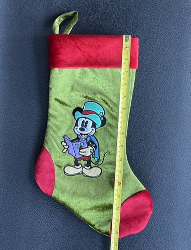 Vtg Disney Mickey Mouse Christmas stocking Caroling Velvet Red Green ...