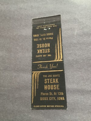 Vintage Iowa Matchbook: “The Joe Gantz Steak House” Sioux City, Iowa | eBay