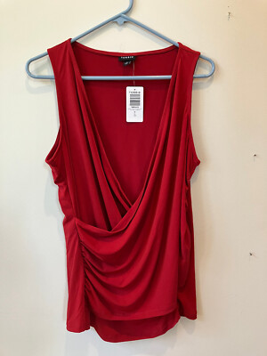 Torrid Red Studio Knit Sleeveless Surplice Ruched Wrap Front Tank Top ...