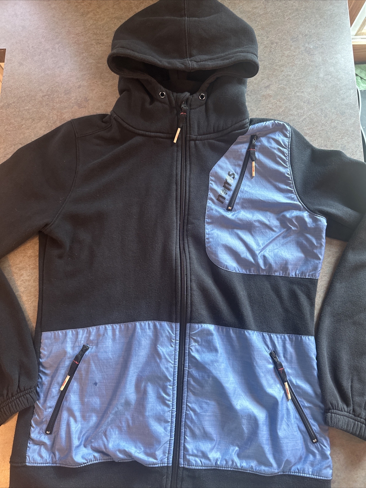 Nomis Men's Long Sleeve Full Zip Hoodie Blue Nylon Black Sweatshirt Sz ...