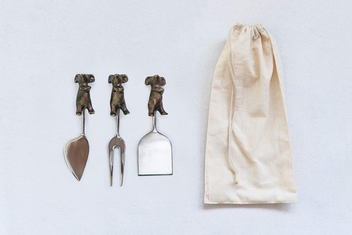 Cast Aluminum Cheese Servers with Mice Shaped Handles in Drawstring Bag ...