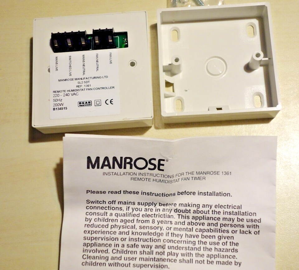 Manrose Humidistat 1361 Extractor Fan Condensation Inline Fan Bathroom ...