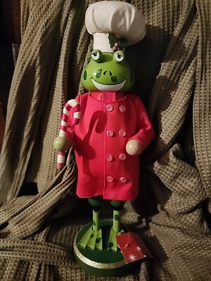 Christmas Chef FROG Nutcrackers 14” w/ red coat, chef hat, candy cane ...