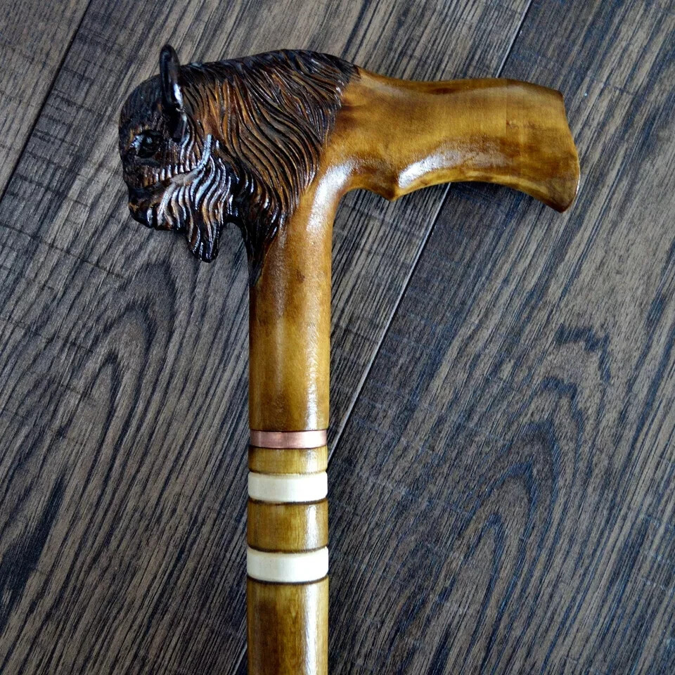 Walking Stick Cane Wooden Walking Cane Handmade Hand Carving Bison ...