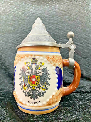 Antique Porcelain Cup Tin Goblet schnapps Lid Austria Stamp Austria ...