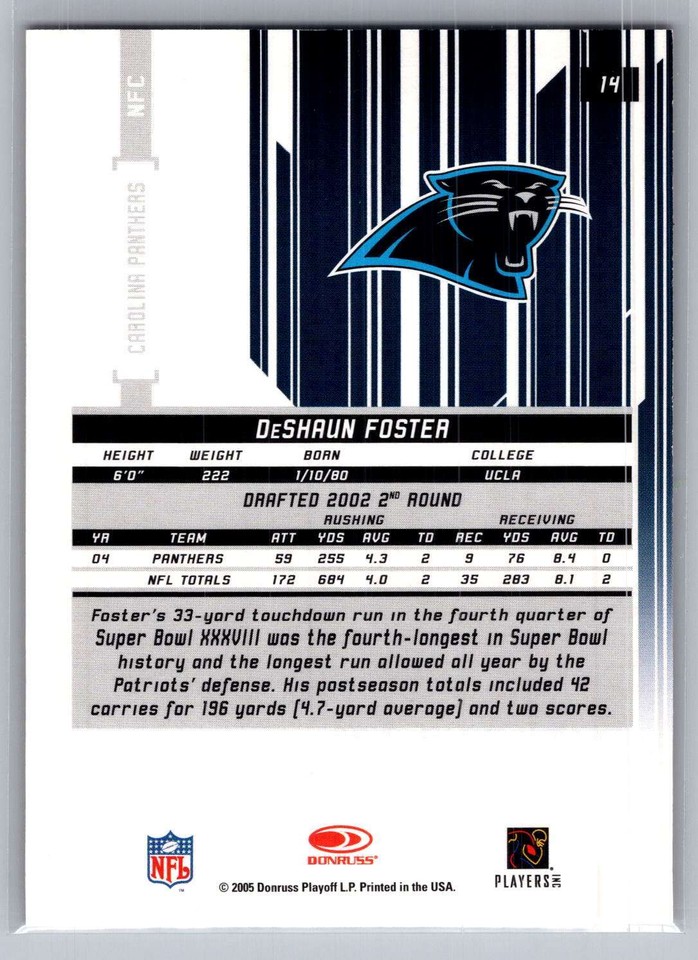 2005 Leaf Rookies & Stars Longevity #14 DeShaun Foster Panthers Ruby | eBay