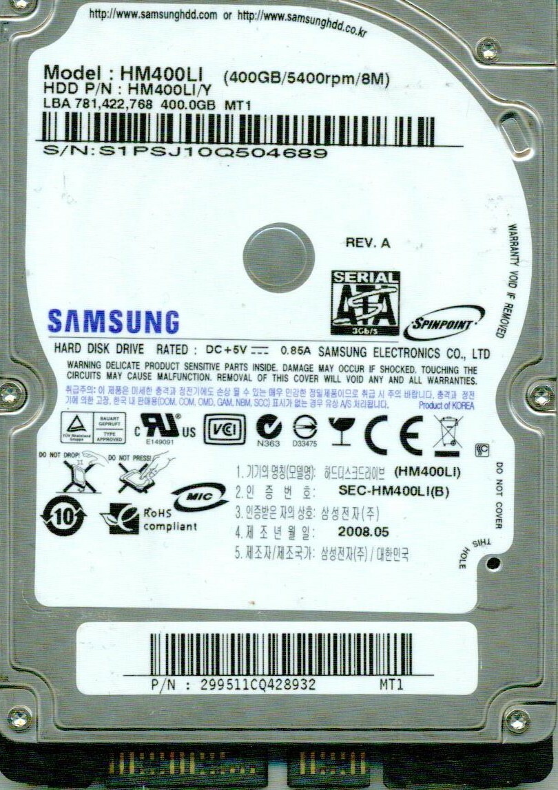 HM400LI/Y, HM400LI, REV. A, SAMSUNG 400GB 2008/05 | eBay