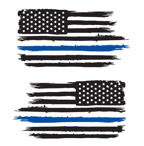 Set of 2 American Flag Police Officer Cop Thin Blue Line Decals Car 2 ...