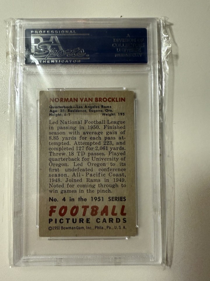 1951 Bowman #4 Norm Van Brocklin PSA 3 RC Los Angeles Rams HOF | eBay