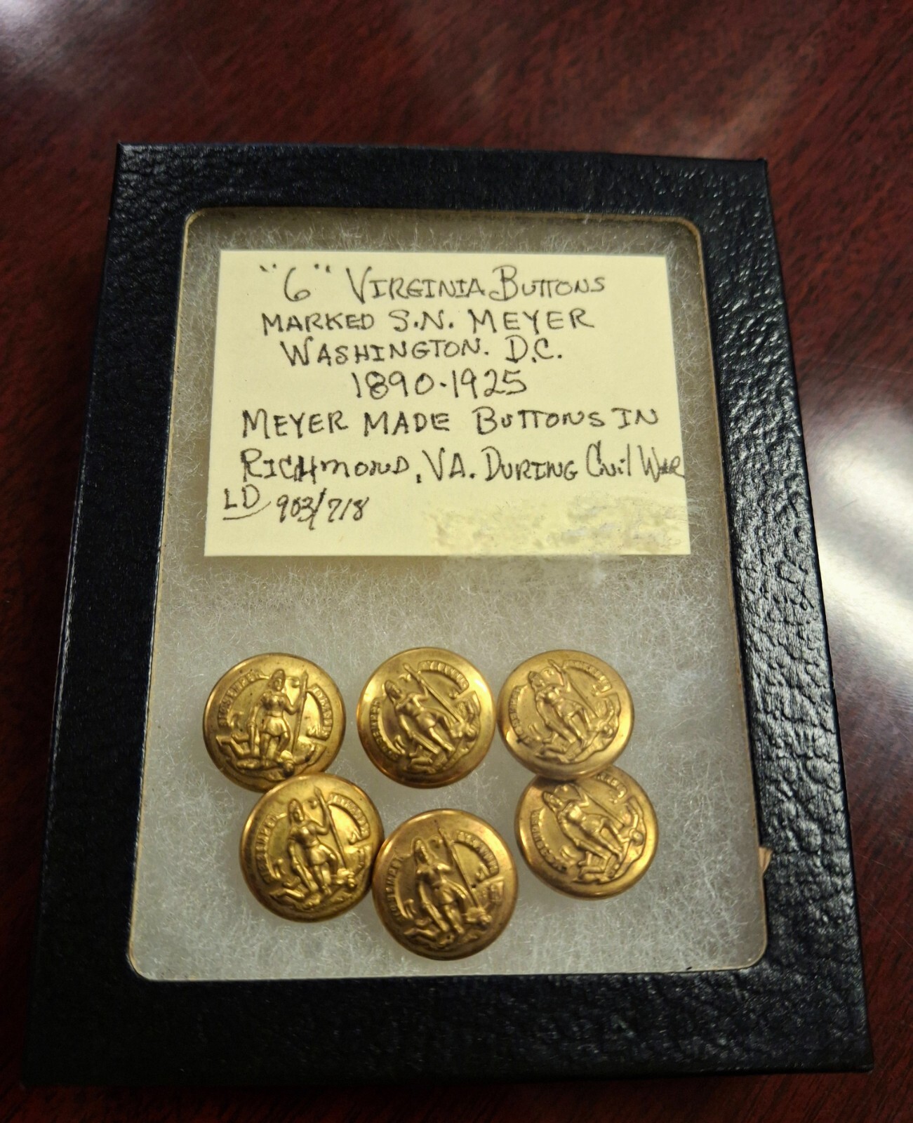 Lot of 6 S.N Meyer Post-Civil War Virginia Brass Military Buttons (1890 ...