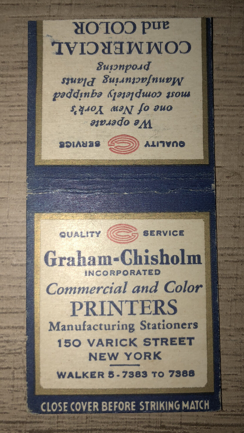 1940s-50s Graham-Chisholm New York Commercial and Color Matchbook Cover ...