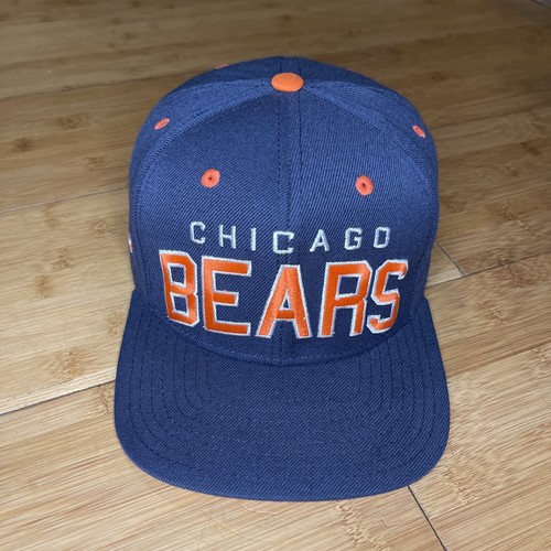 VTG Reebok NFL Chicago Bears Big Arch Spell Out Wool Navy Snapback Hat ...