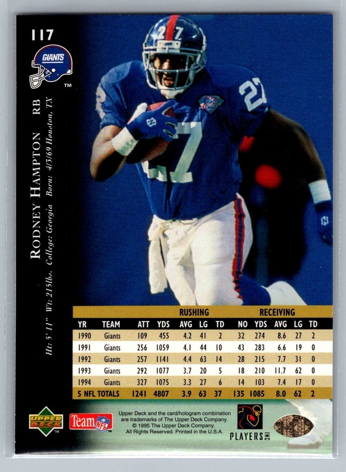 1995 Upper Deck Card # 117 Rodney Hampton - New York Giants | eBay