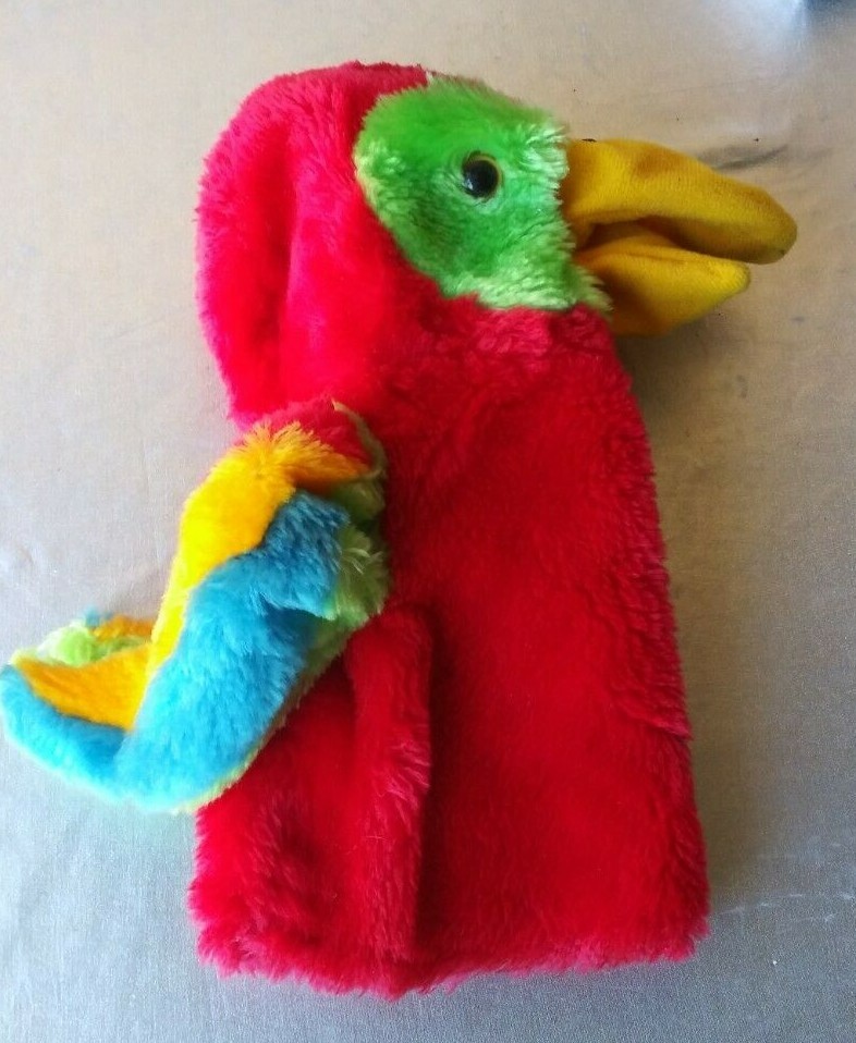 PARROT PLUSH HAND PUPPET. 1981 R.DAKIN MADE IN KOREA. RED, GREEN, BLUE ...