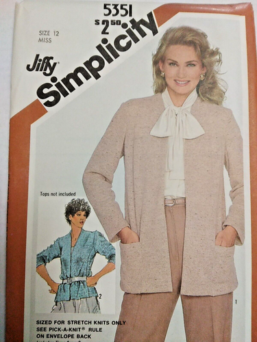 Cardigan Sweater Jacket 12 Simplicity 5351 Sewing Pattern Jiffy Knit UC ...