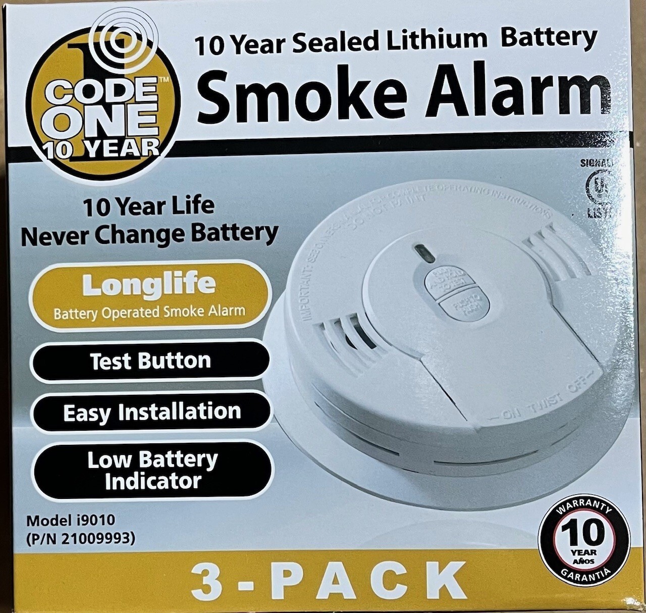 Code One I9010 Lithium Ion Battery Operated Smoke Alarm - 3 Pack for ...