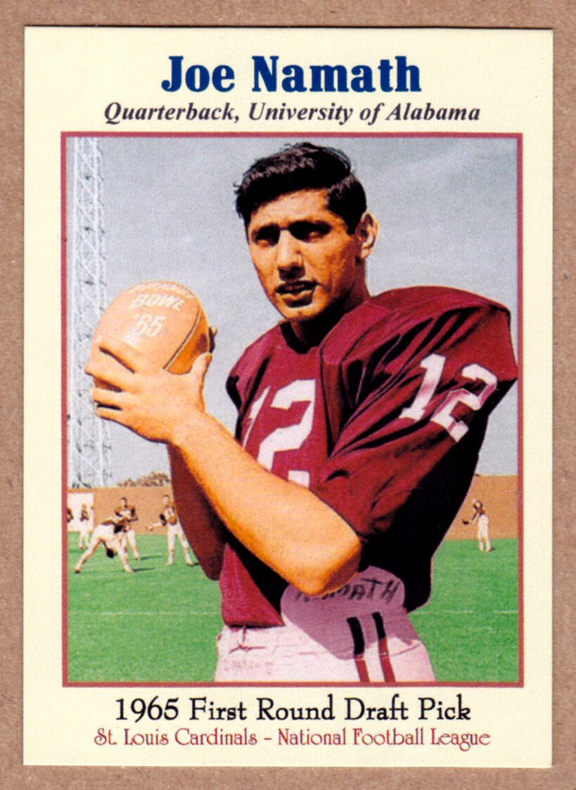 JOE NAMATH, QUARTERBACK, '65 DRAFT PICK AFL, NY JETS, CRIMSON TIDE ...