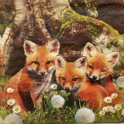 4 x single paper napkins Fox family for art craft & decoupage. Lunch ...