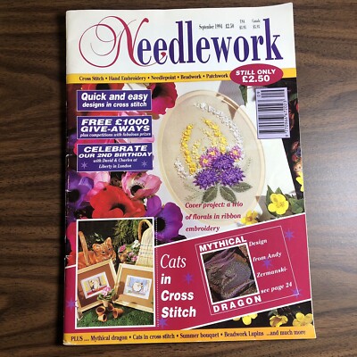 Needlework Magazine September 1994 Cross Stitch Flowers Cats Mythical ...