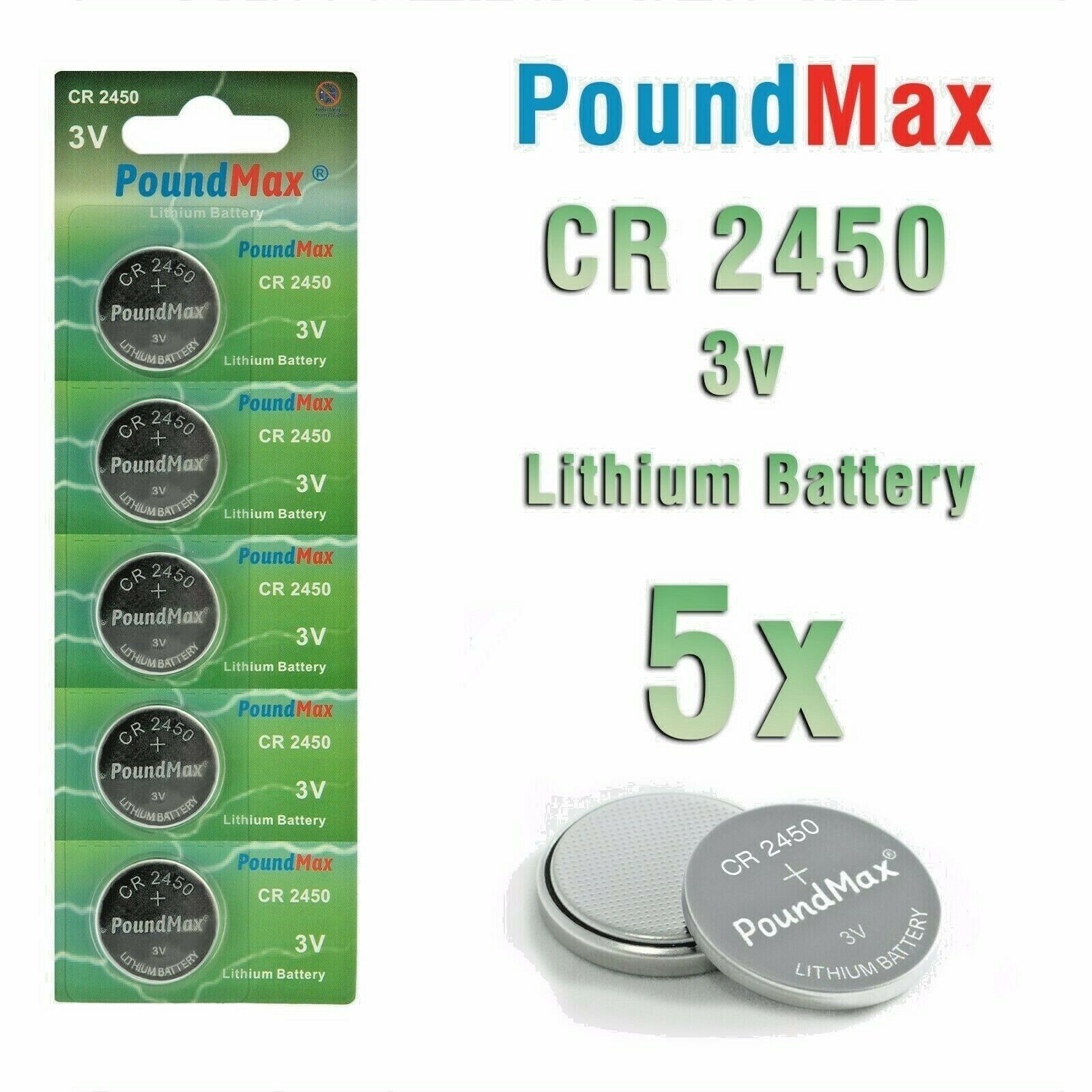 5 x 2450 CR2450 DL2450 ECR2450 3v PoundMax Lithium Button Cell ...