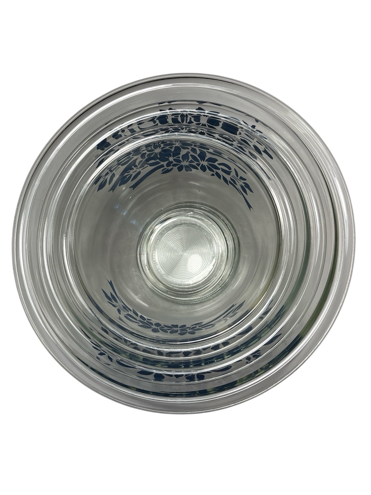 Pyrex Vintage Clear Glass Nesting Bowls Blue Ribbon 322 323 325 1 L 1.5 ...