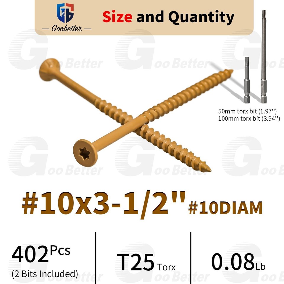 #10 x 3-1/2" Deck Screws T25 Torx Drive Self Tapping Wood Decking ...