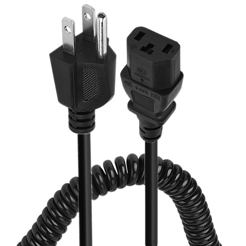 Standard 3Prong AC Power Cord Electrical Spiral Coiled Cable Printer PC ...