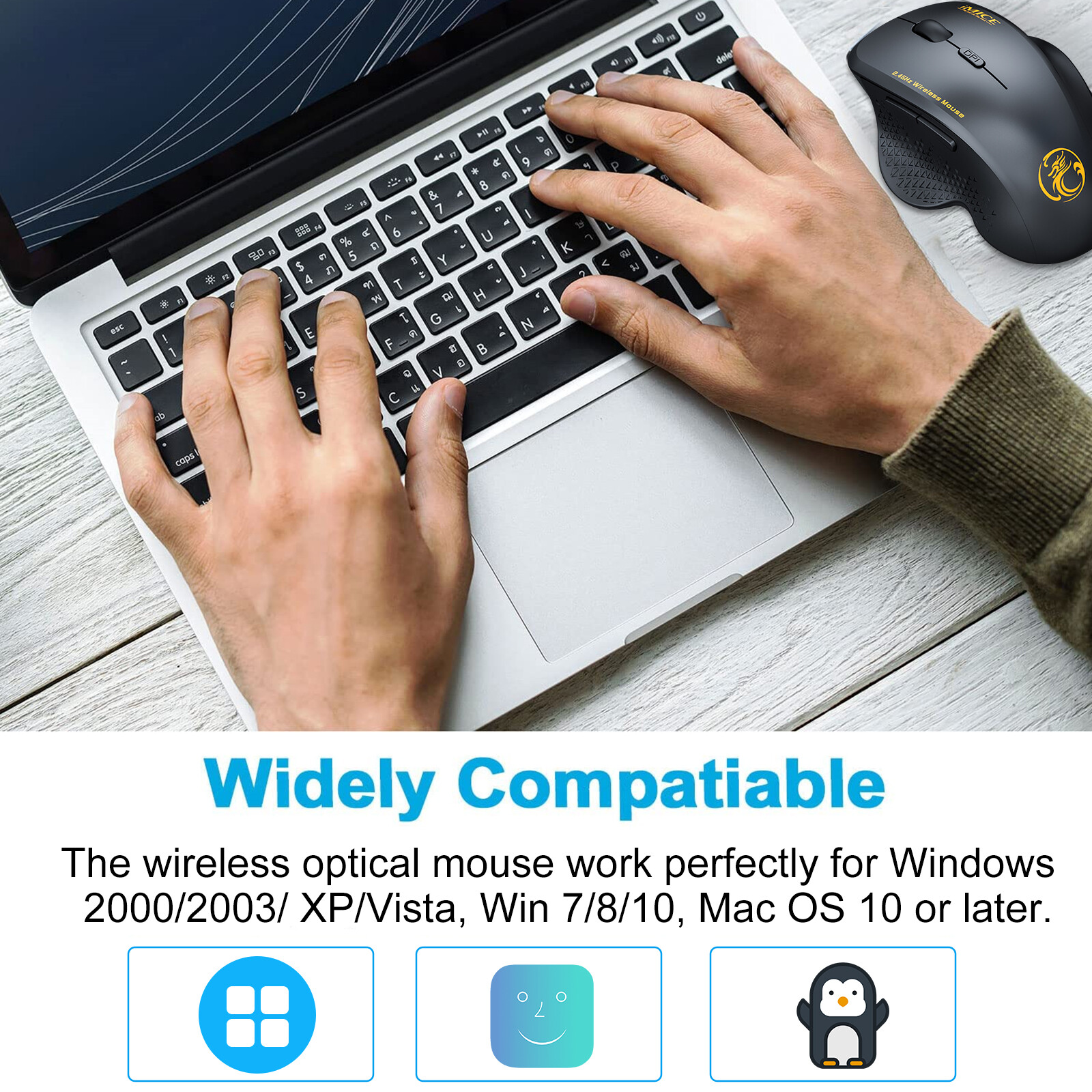 2.4GHz Wireless Optical Mice PC Gaming Mouse 6 Buttons & USB Receiver ...