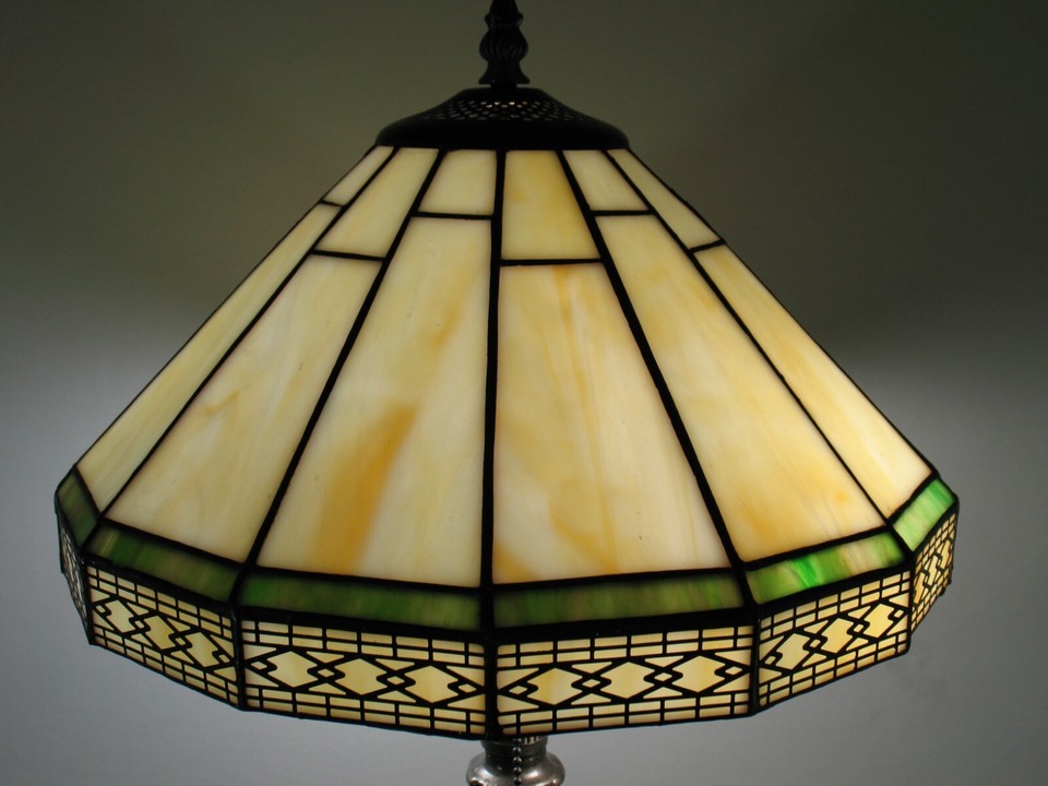 13" TIFFANY STYLE STAINED GLASS ART DECO MISSION FILIGREE Table LAMP ...