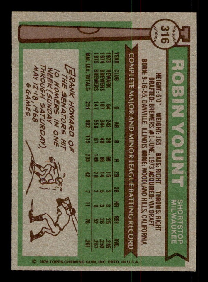 1976 Topps Baseball #316 Robin Yount Signed Autograph (no COA) *e1 | eBay