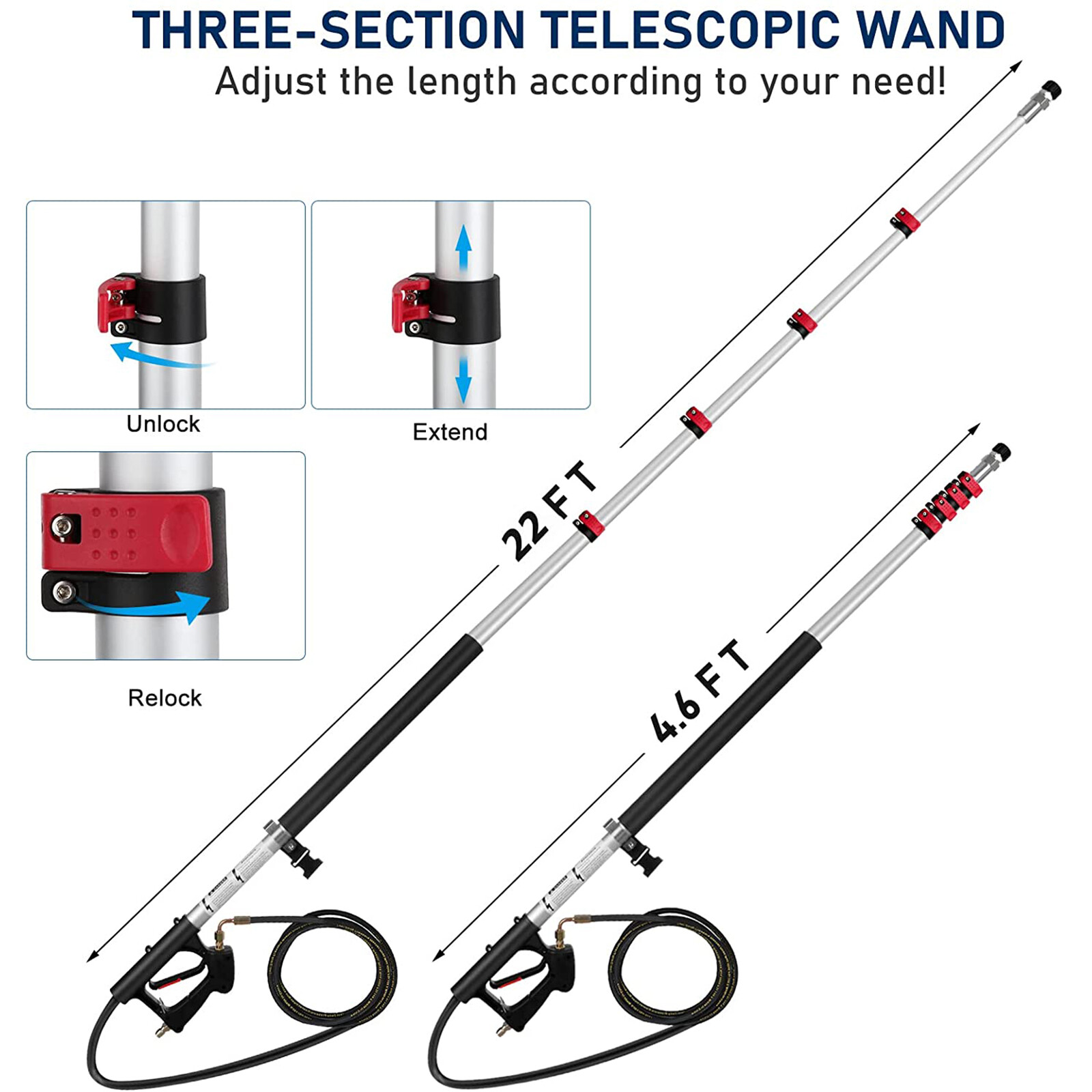 24FT Pressure Washer Extension Wand Telescoping Gutter Cleaner Pole ...