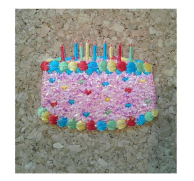 Birthday Cake W/Candles - Embroidered Iron On Applique Patch - Pink | eBay