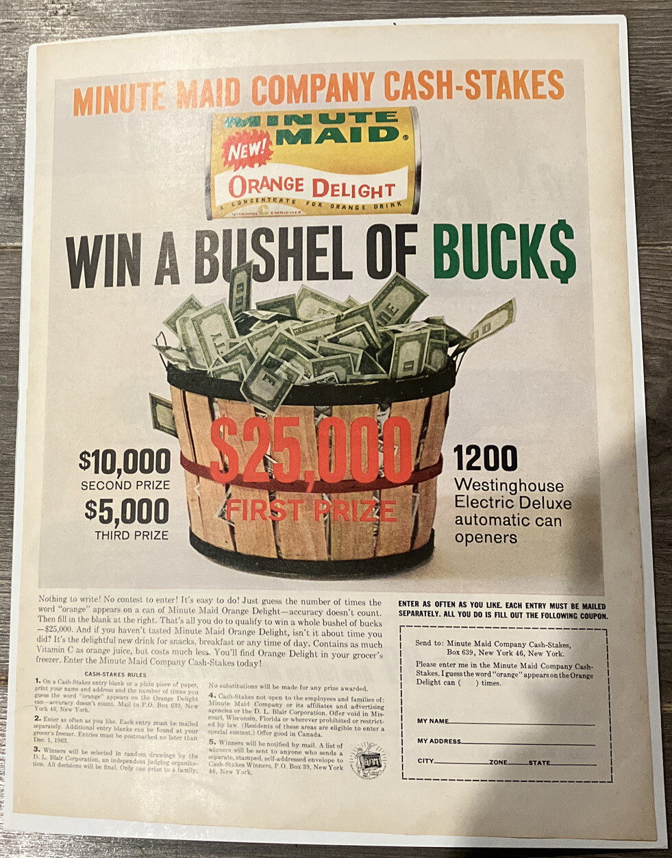 ‘63 Minute Maid Orange Delight Drink Sweepstakes-Win a Bushel of Bucks ...