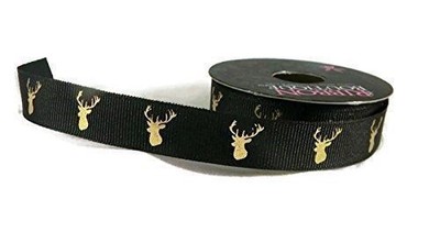 Deer Head Buck Black & Gold Foil Grosgrain Ribbon - 4 Yards | eBay
