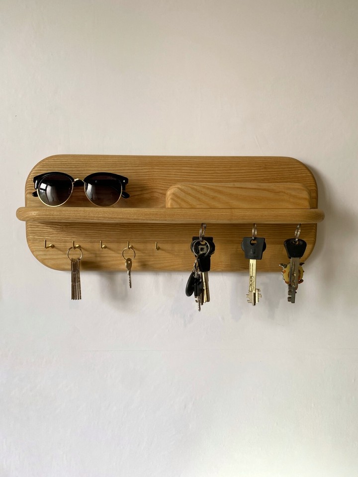 Shelf Key Holder Wall, Wooden Wall Mounted Key Shelf,Entryway Shelf ...