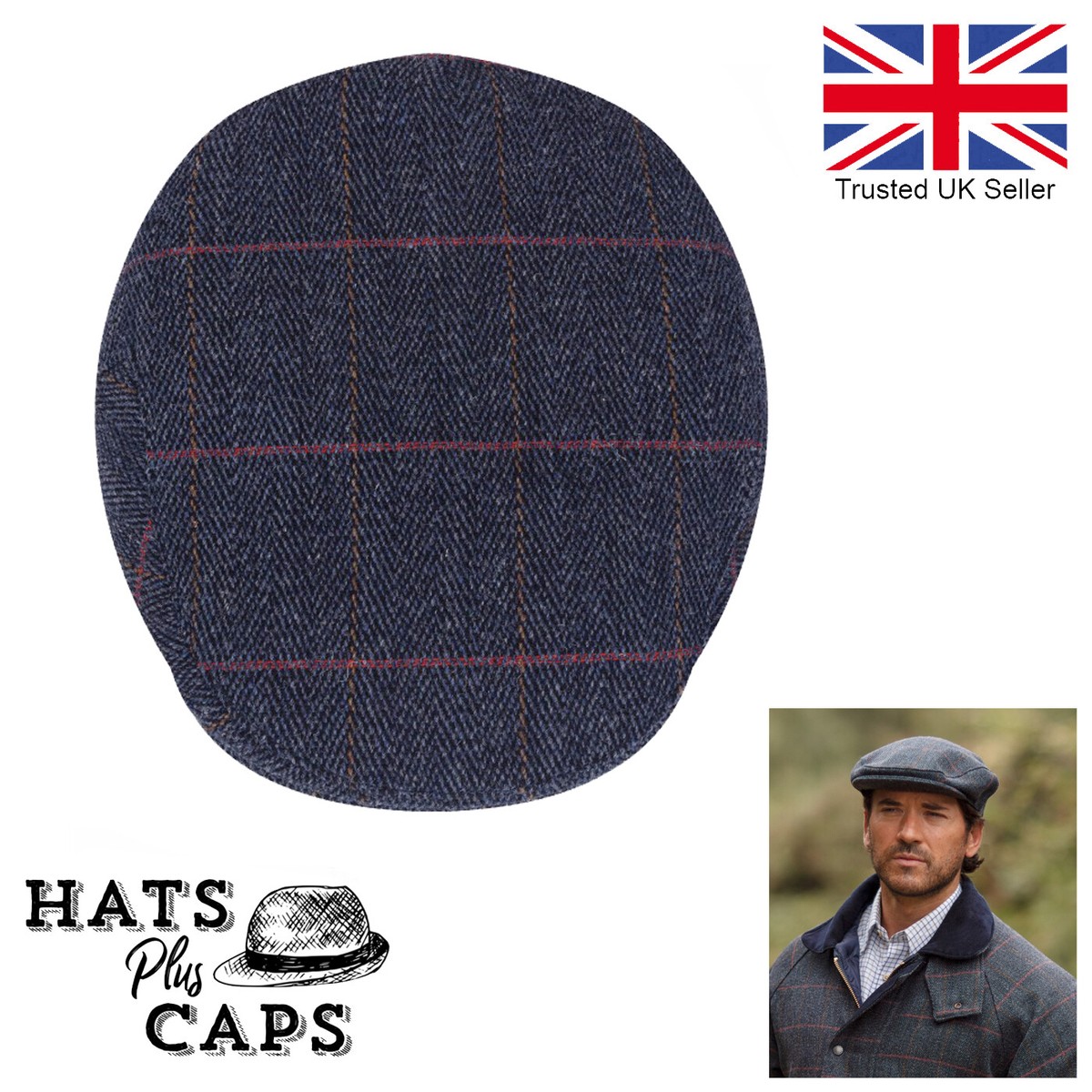 Sizes S-XXL Men's Cap Men's Light Derby Tweed Flat Cap - Teflon Coated ...