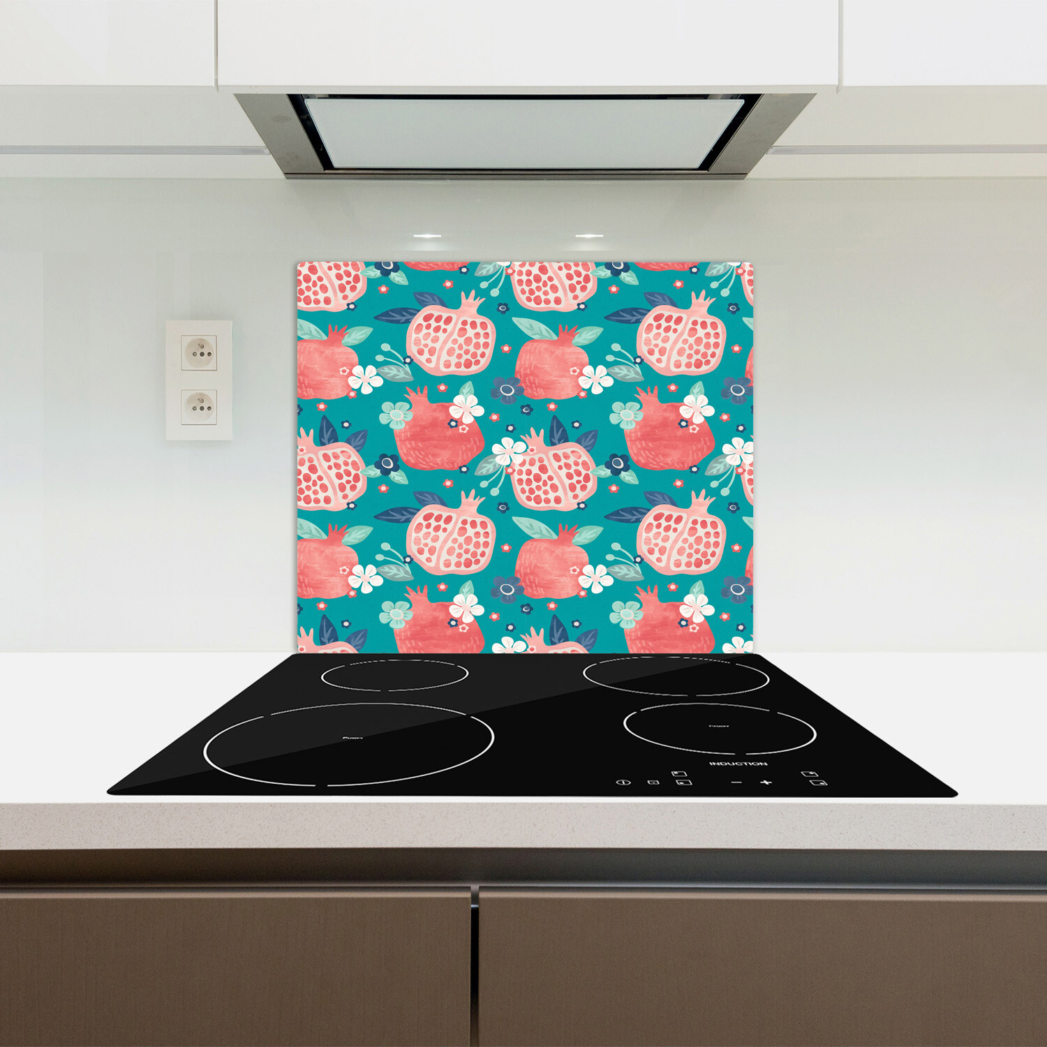 Glass Kitchen Worktop Saver Pomegranate Vintage drawing turquoise 60x52 ...