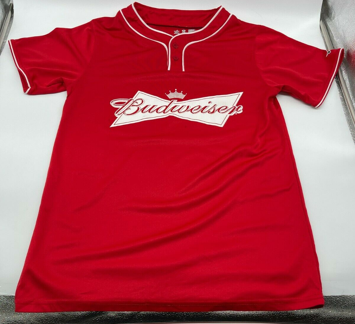 Budweiser Red Logo Baseball Jersey Shirt Alleson Athl… - Gem