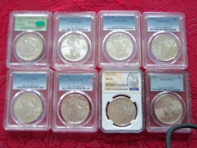 Complete Set of Peace Silver Dollars 1921 - 1935, 24 coins all graded ...
