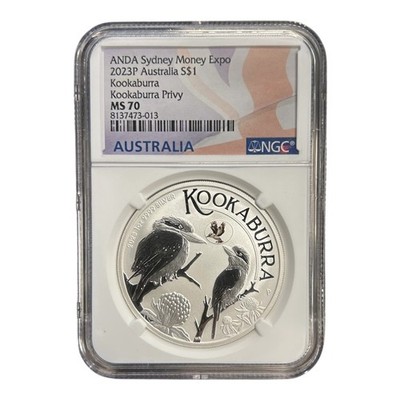 2023 ANDA Sydney Money Expo Kookaburra 1oz Silver Coin NGC MS70 Privy ...