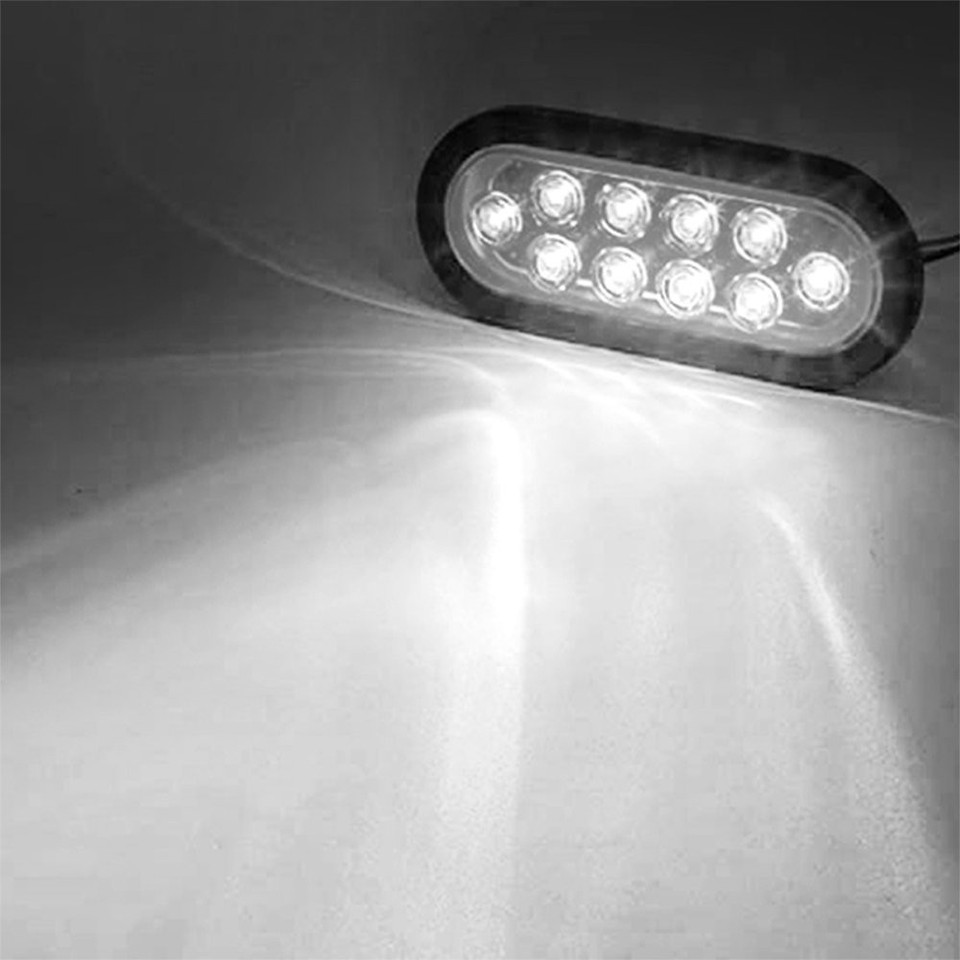 2 Red 6" Oval Trailer Lights 10 LED Stop Turn Tail Truck Sealed Grommet ...