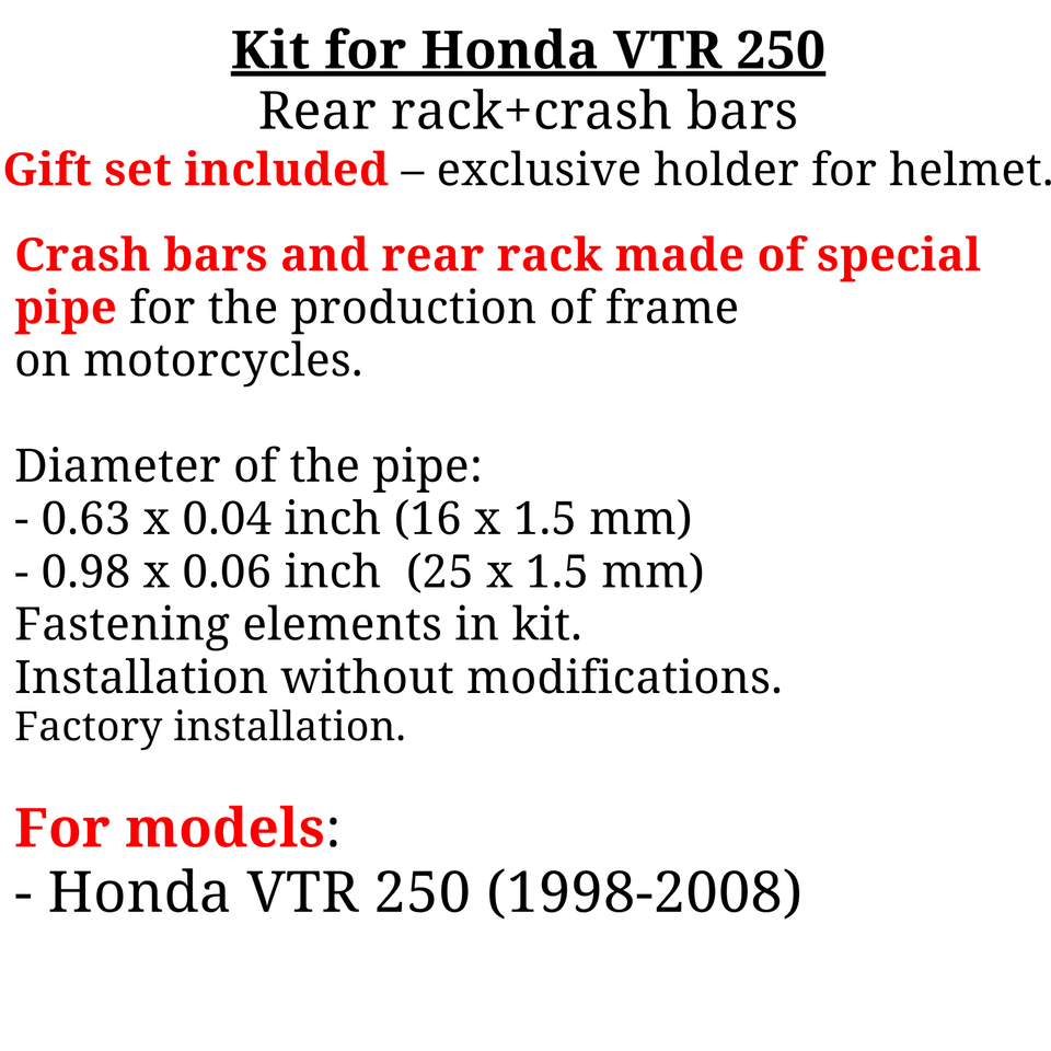 For Honda VTR 250 Crash bars Rear rack Kit Rear luggage rack Engine ...