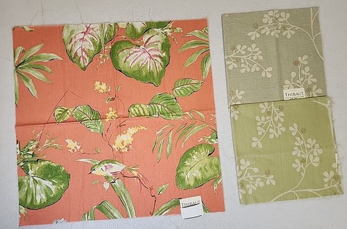 Vtg THIBAUT Waterlily Bayou Saffron Fabric 25x25 Sample Bird Frog ...