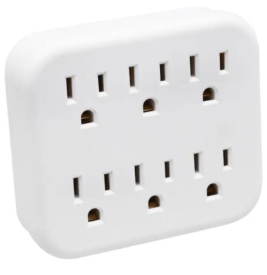6 Grounded Outlets Tap Electric General Wall Outlet Extender 6 Prong ...