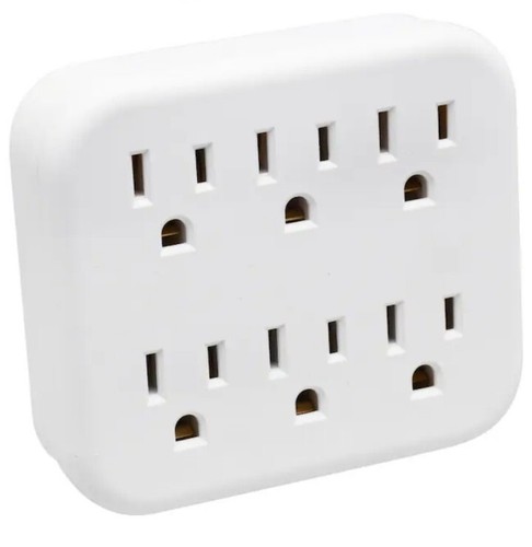 6 Grounded Outlets Tap Electric General Wall Outlet Extender 6 Prong ...