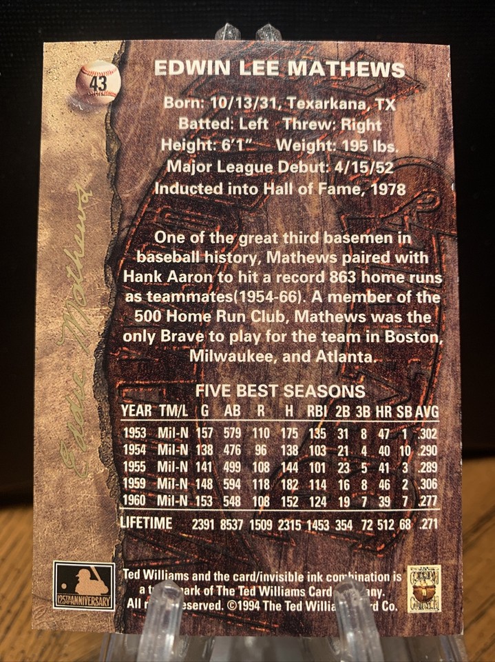 Edwin Lee Mathews #43 Ted Williams Card Company | eBay